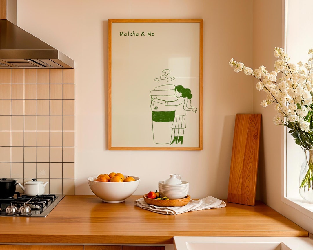 Matcha & Me Poster, Matcha Green Cup, Matcha Kitchen Decor, Dopamine ...