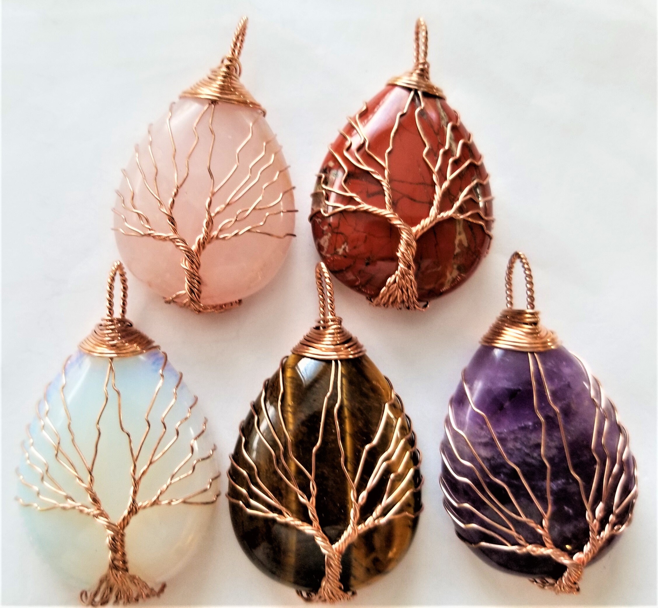 Gemstone W/ Gold Tone Wire Wrap Tree of Life Pendant - Etsy