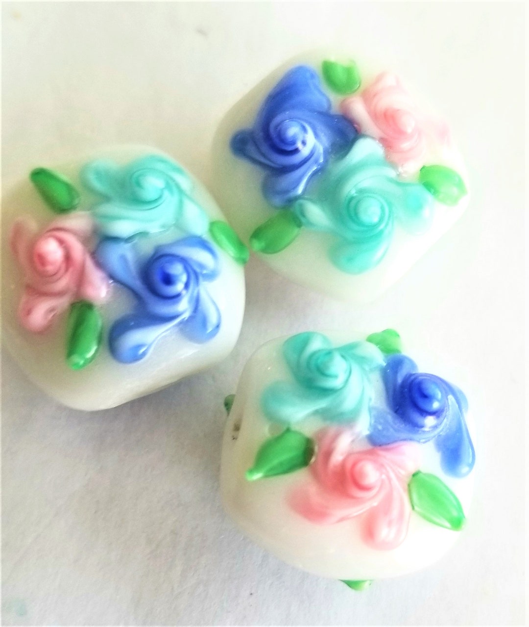 Hand Finished Lampwork Glass Lentil Beads 18mm 1 O4 3 Pieces - Etsy