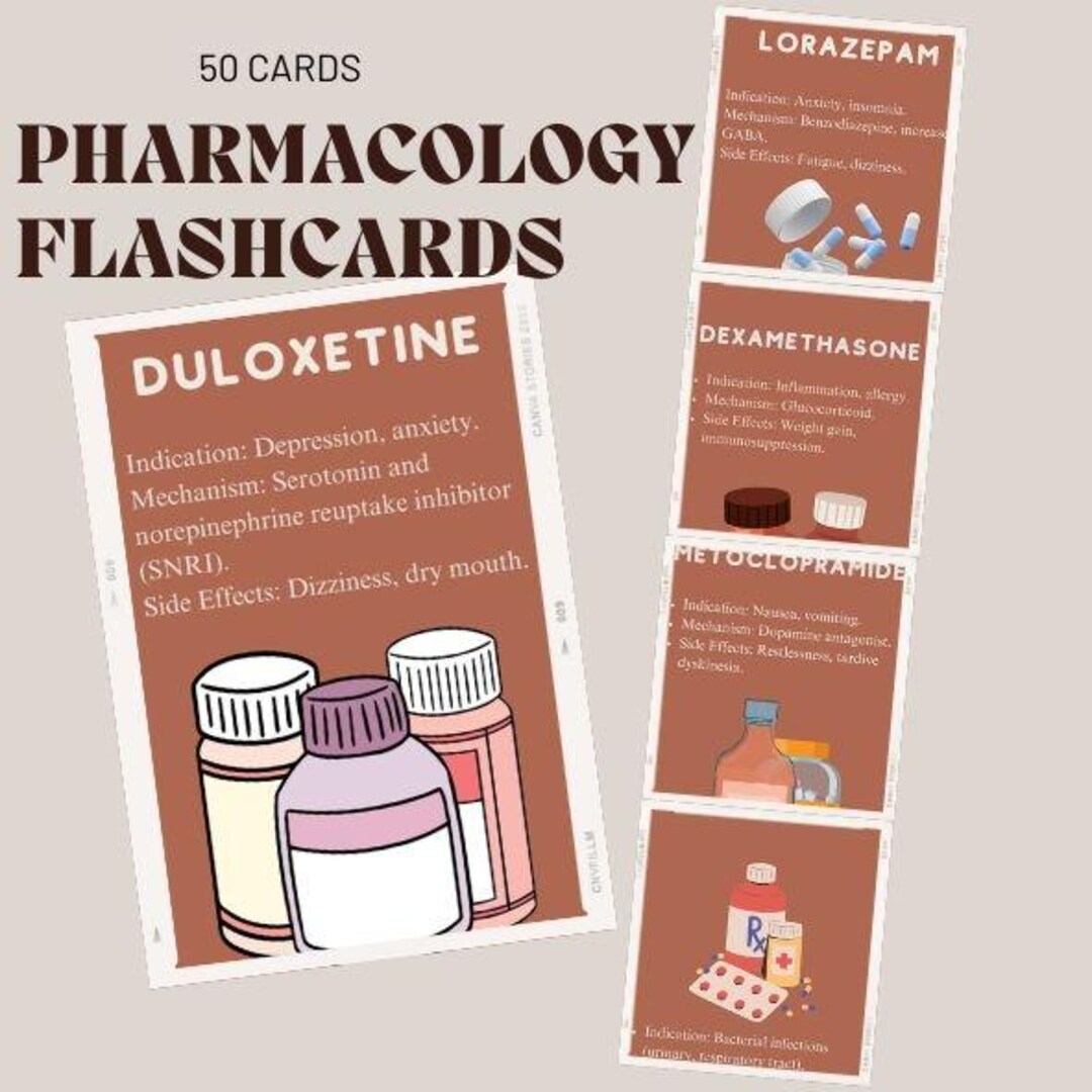 Pharmacology Flashcards, Nursing Pharmacology Printable, 50 Cards - Etsy