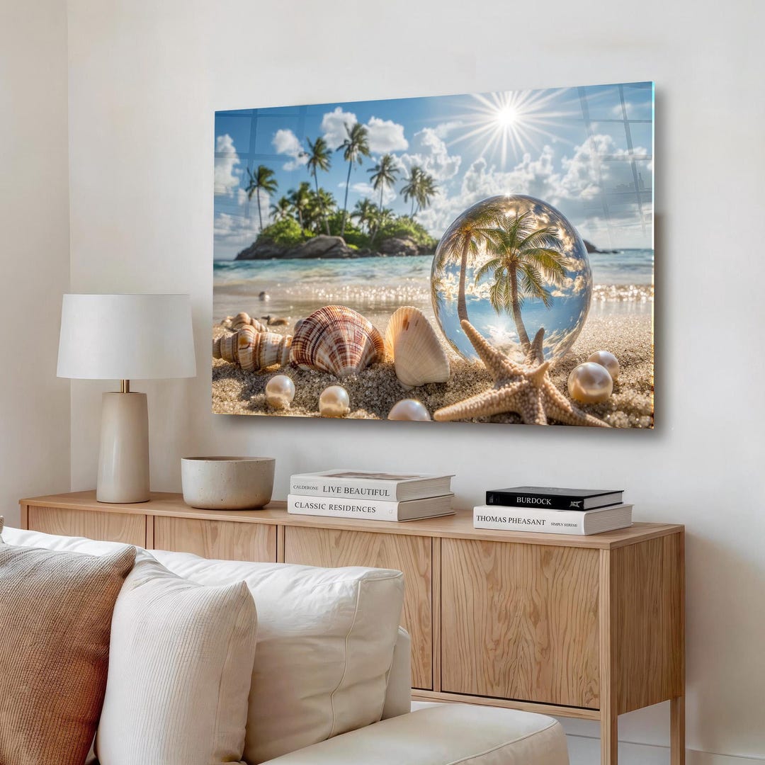 Beach Tempered Glass Wall Art Tropical Ocean Shell Starfish Coastal ...
