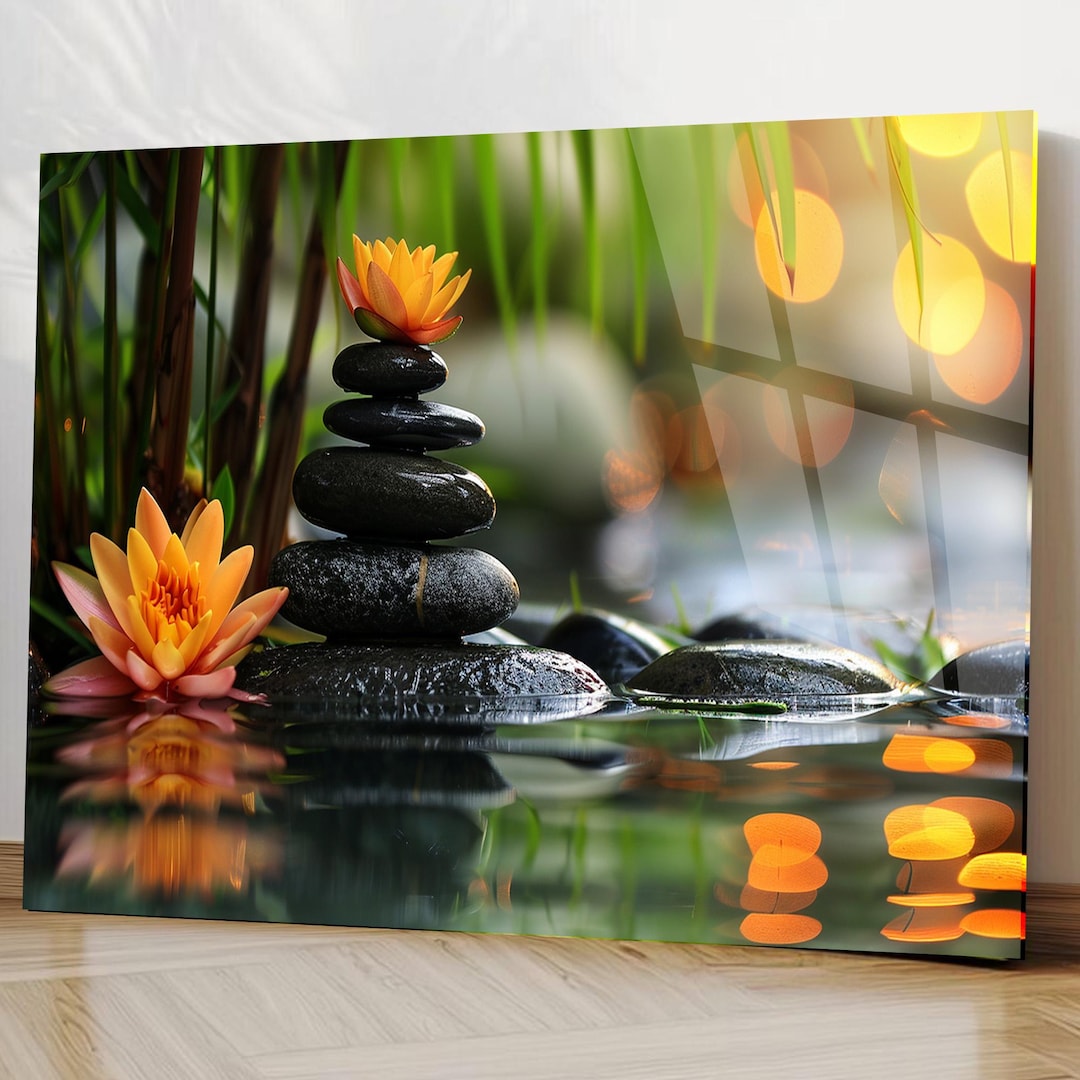Tempered Glass Zen Lotus Flower Wall Art, Relaxing Nature Wall Decor - Etsy