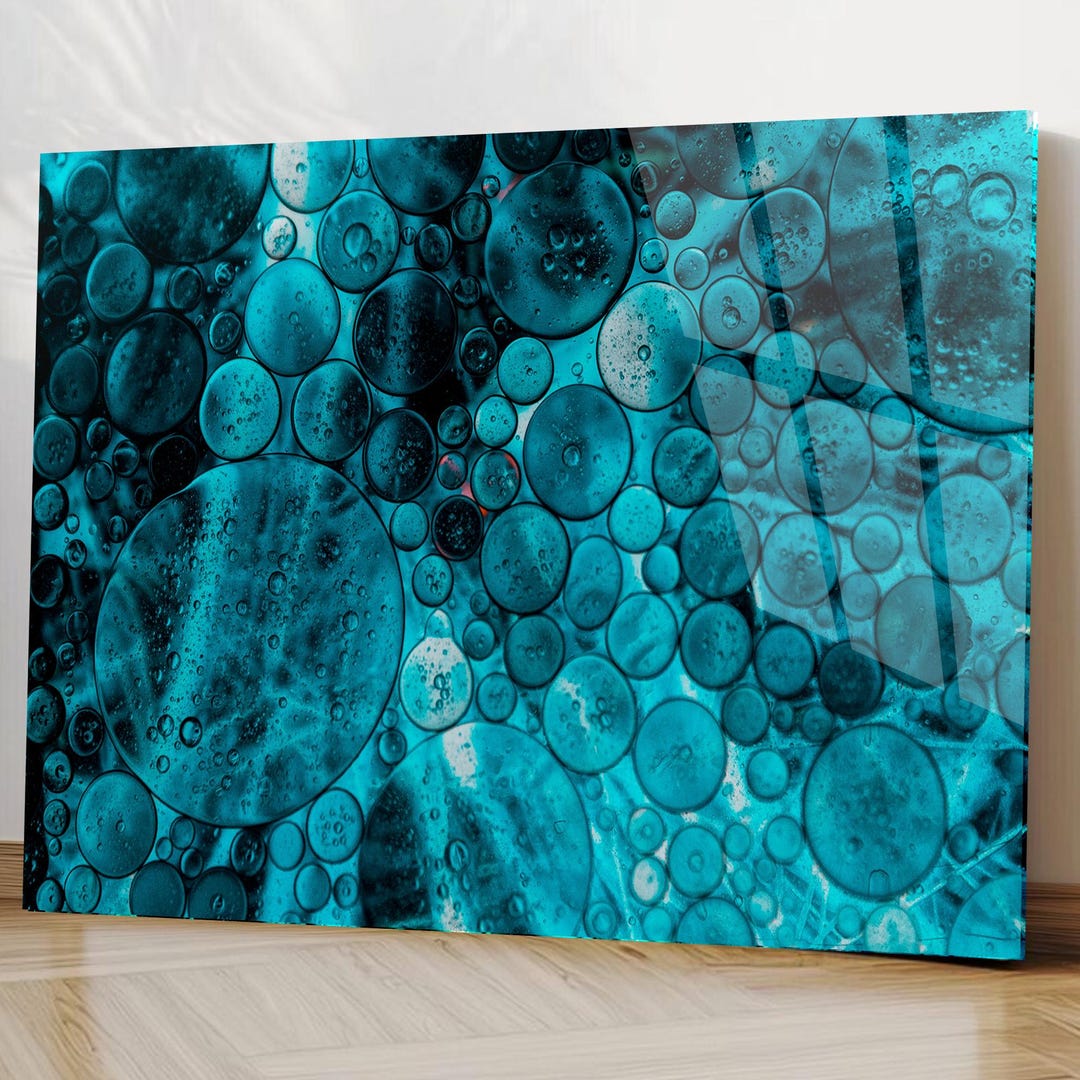 Blue Bubble Tempered Glass Wall Art, Modern Abstract Circle Design - Etsy