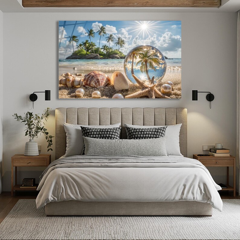 Beach Tempered Glass Wall Art Tropical Ocean Shell Starfish Coastal ...