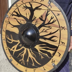 24'' Medieval Wooden Viking Shield / Tree Viking Shield / Wall Decor ...