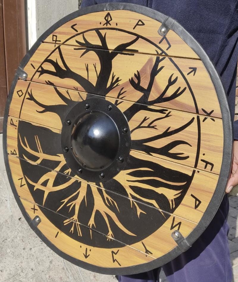 24'' Medieval Wooden Viking Shield / Tree Viking Shield / Wall Decor ...