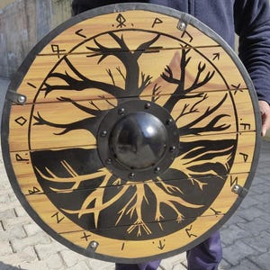 24'' Medieval Wooden Viking Shield / Tree Viking Shield / Wall Decor ...