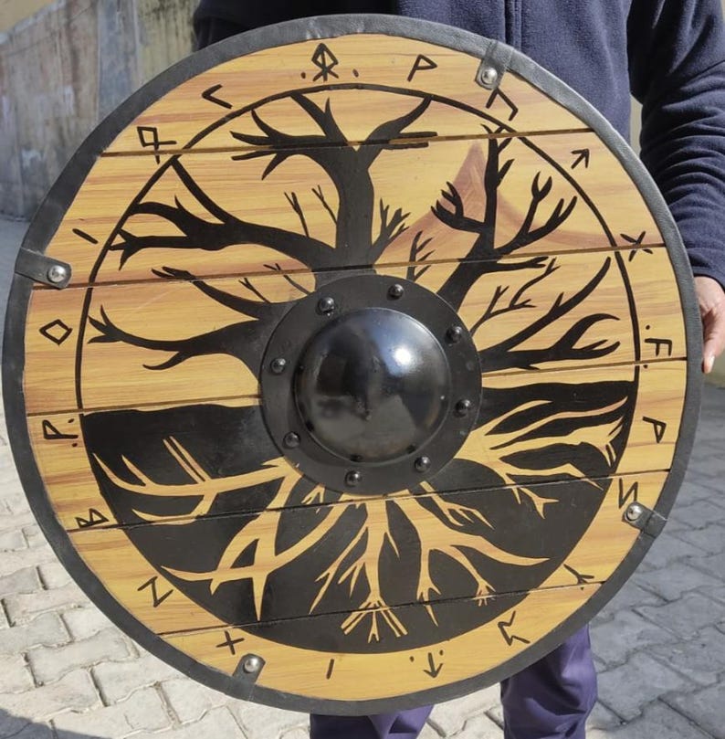 24'' Medieval Wooden Viking Shield / Tree Viking Shield / Wall Decor ...