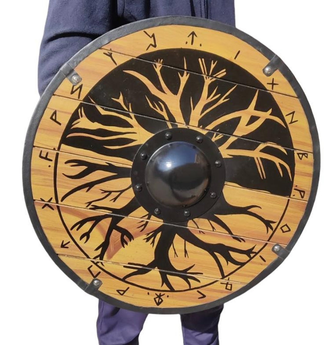 24'' Medieval Wooden Viking Shield / Tree Viking Shield / Wall Decor ...