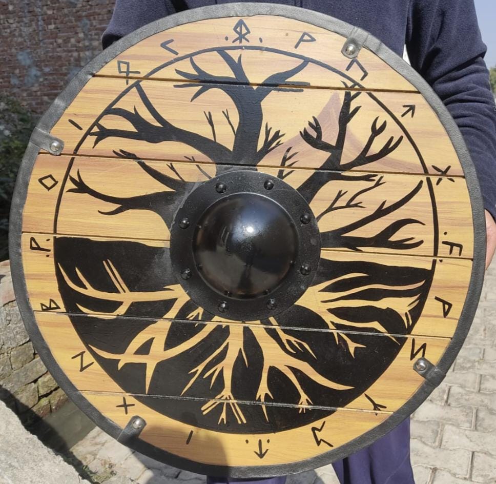 24'' Medieval Wooden Viking Shield / Tree Viking Shield / Wall Decor ...