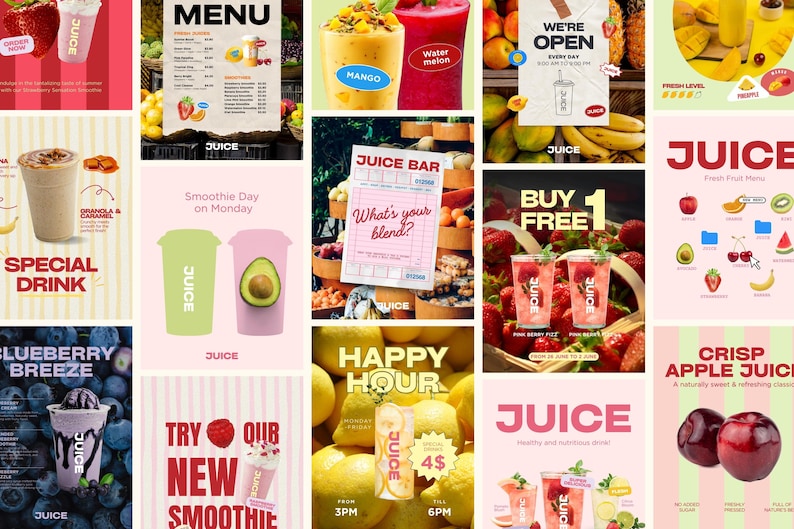 Juice Shop Instagram Post Templates | Editable Smoothie, Drink Designs ...