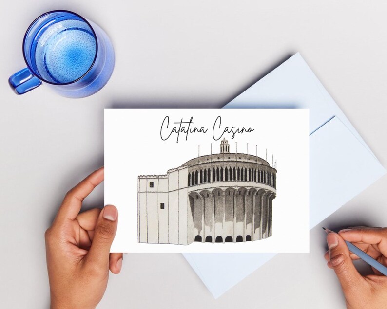 Catalina Casino Drawing: Black and White Print, Avalon Card (digital ...