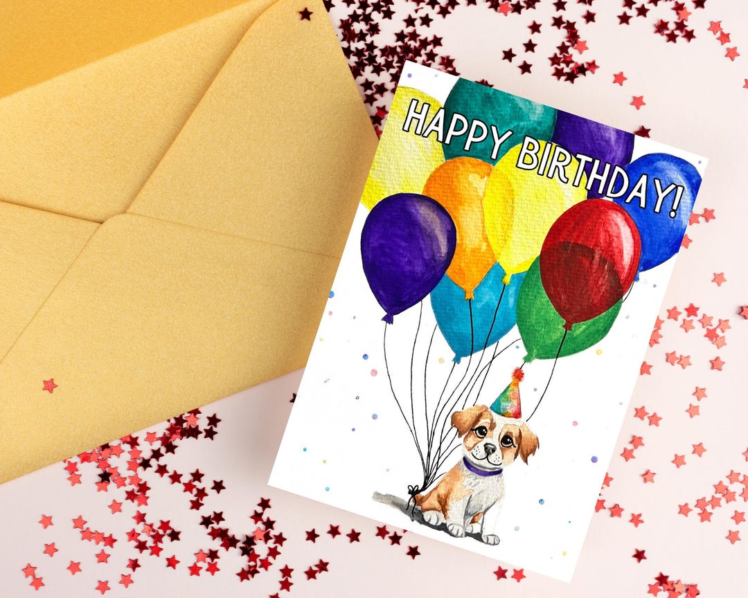 Watercolor Puppy Birthday Card (digital Download) - Etsy