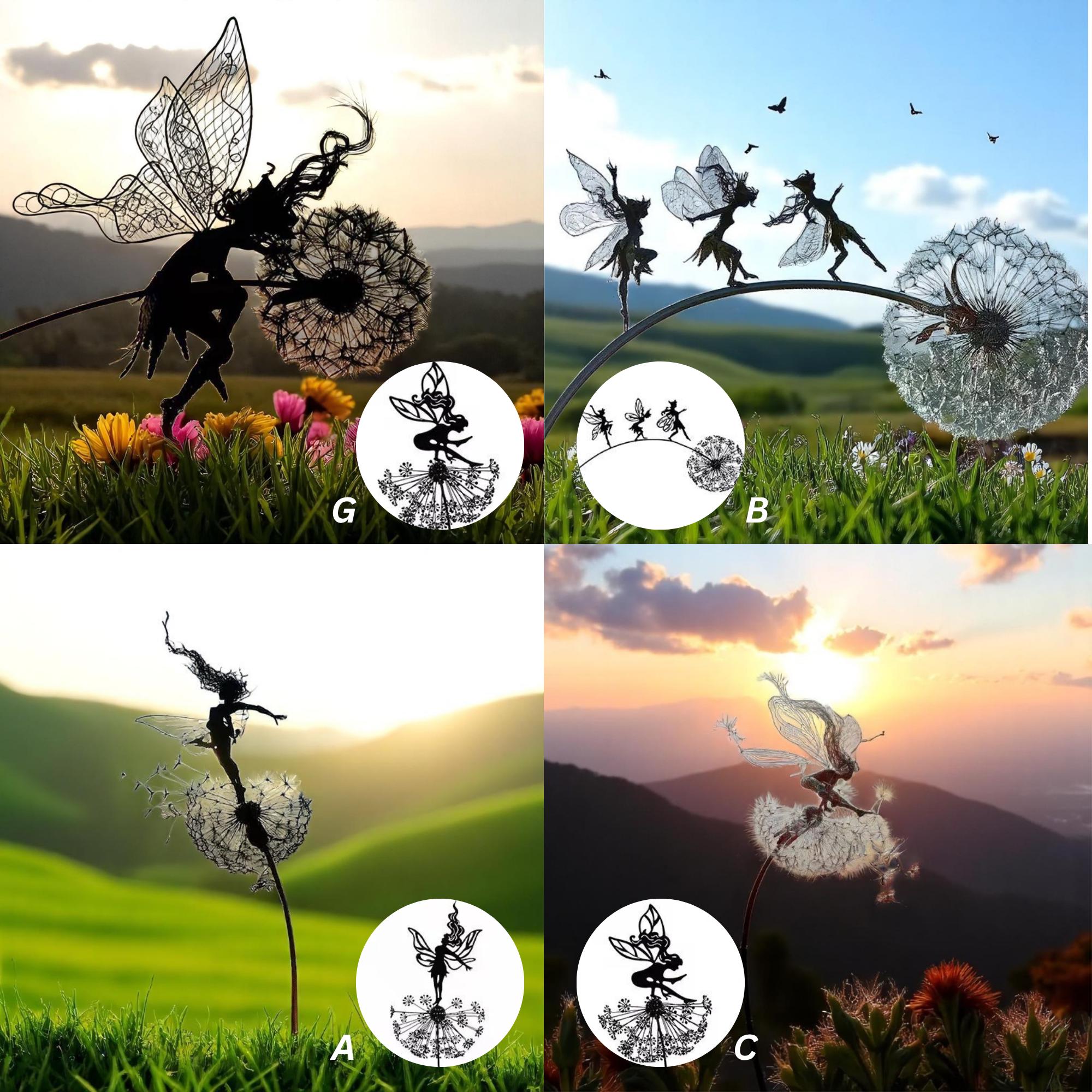 Metal Fairy Garden Sculpture, Outdoor Flower Fairy Statues, Dancing ...