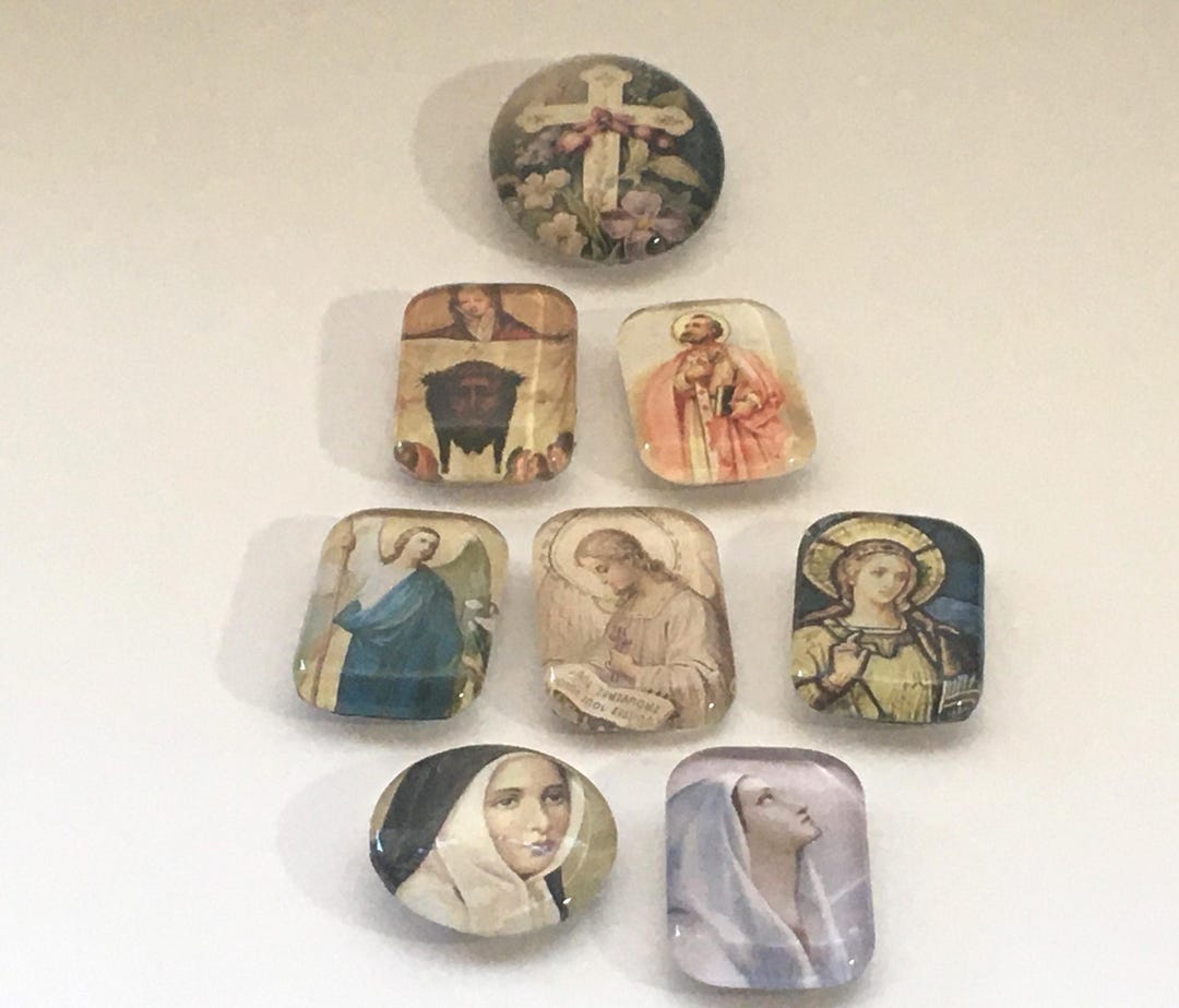 Sale Set of Eight Small Religious Magnets Saints Angels Mother Mary Etc ...