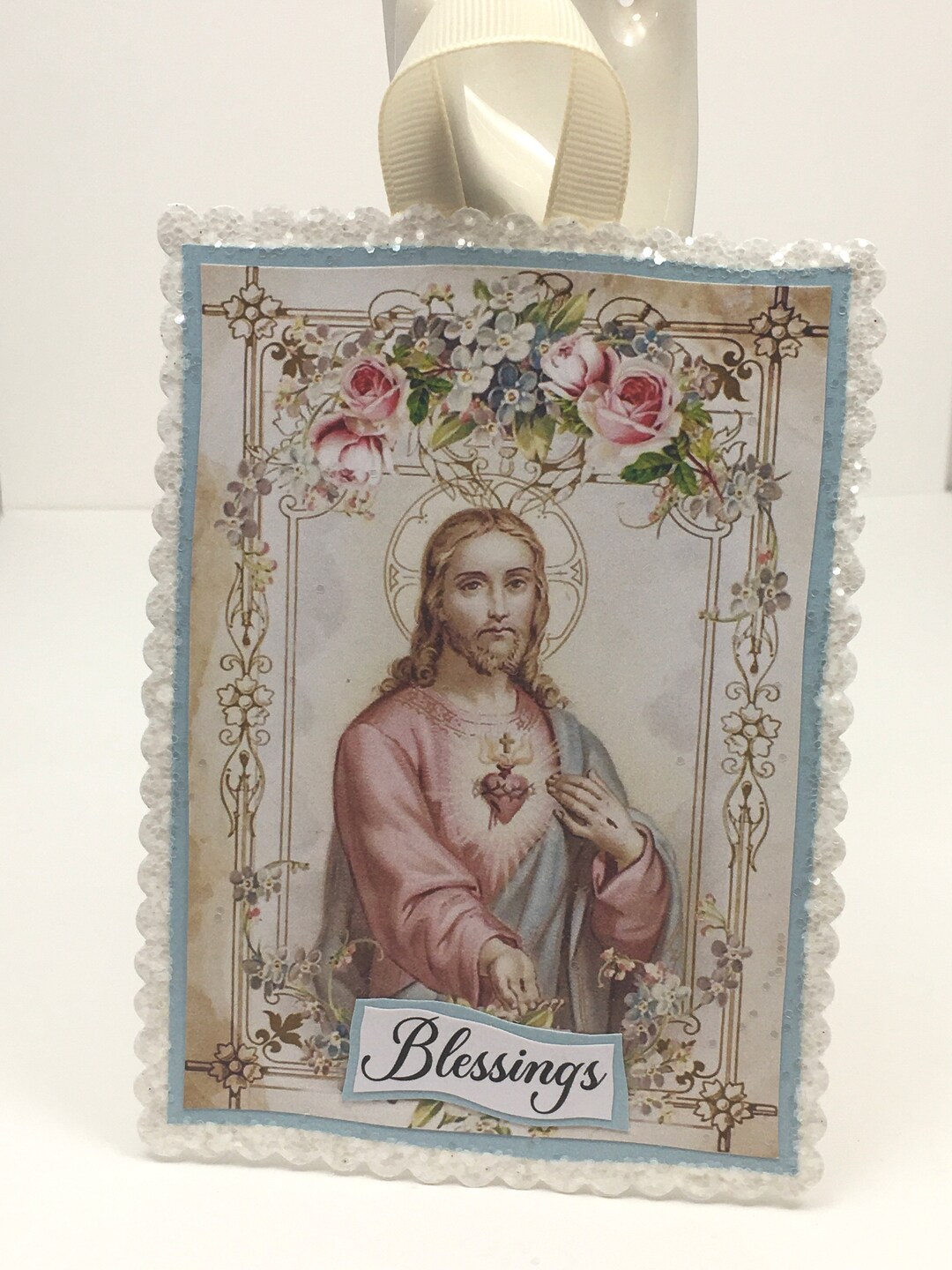 Jesus / Blessings Greeting Card With Ribbon Hanger Paper Ornament Altar ...