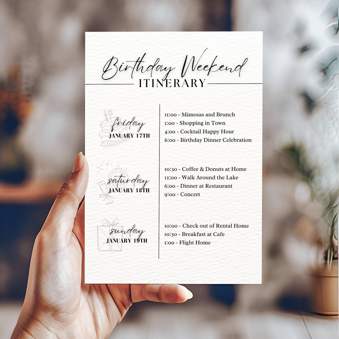 Birthday Weekend Itinerary Template, Editable Birthday Trip Plan ...