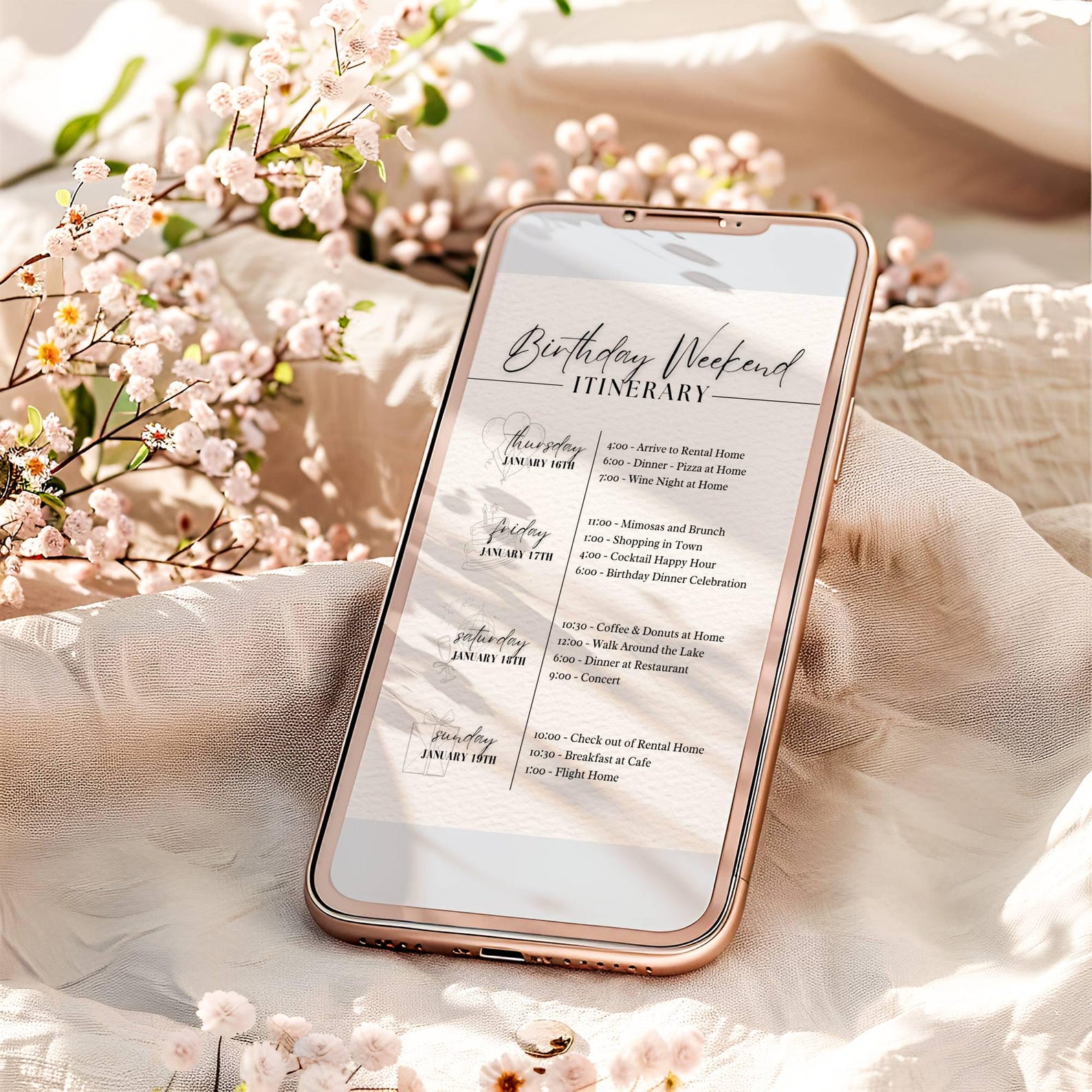 Birthday Weekend Itinerary Template, Editable Birthday Trip Plan ...