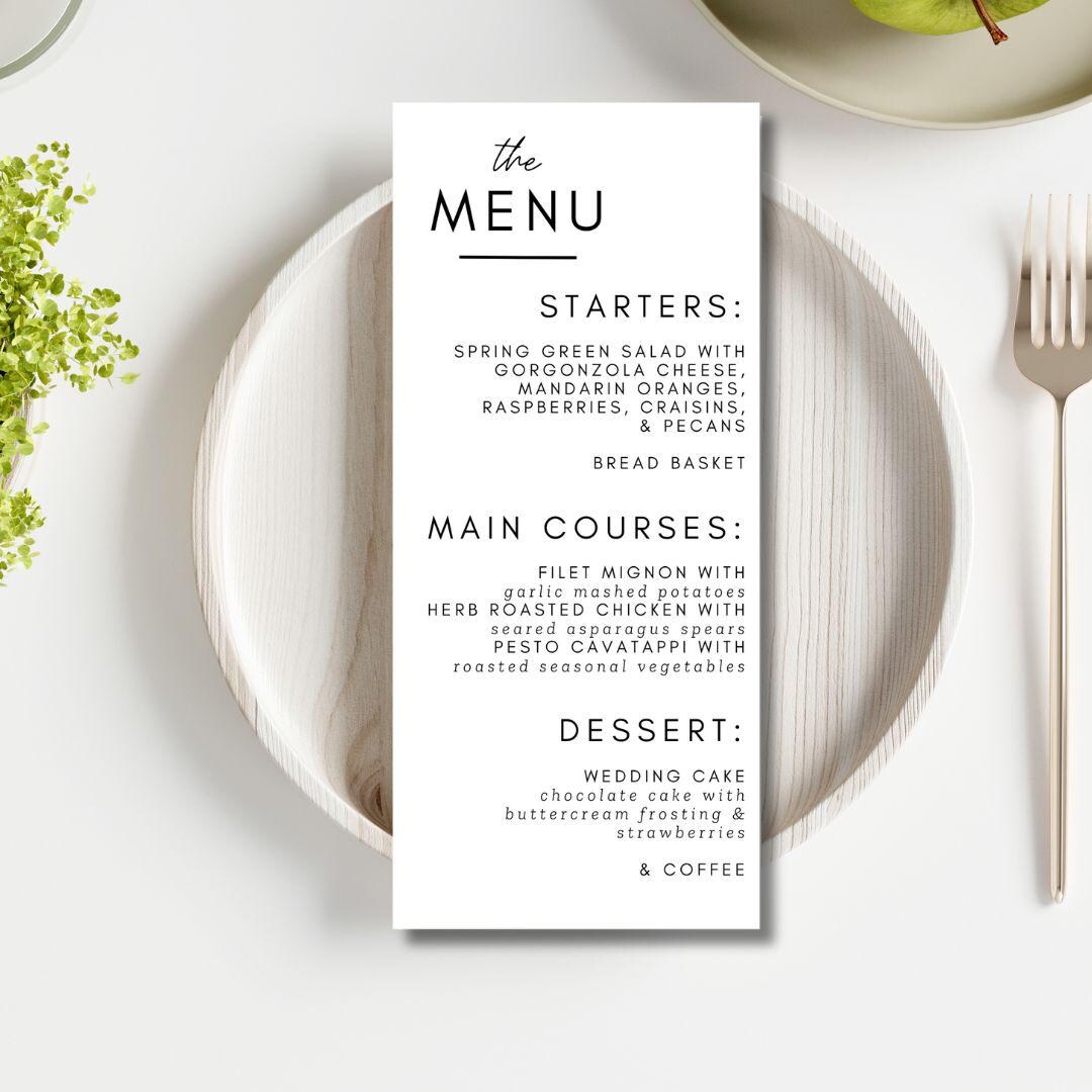 Wedding Menu Template, Minimalist Wedding Template Menu, Modern Dinner ...