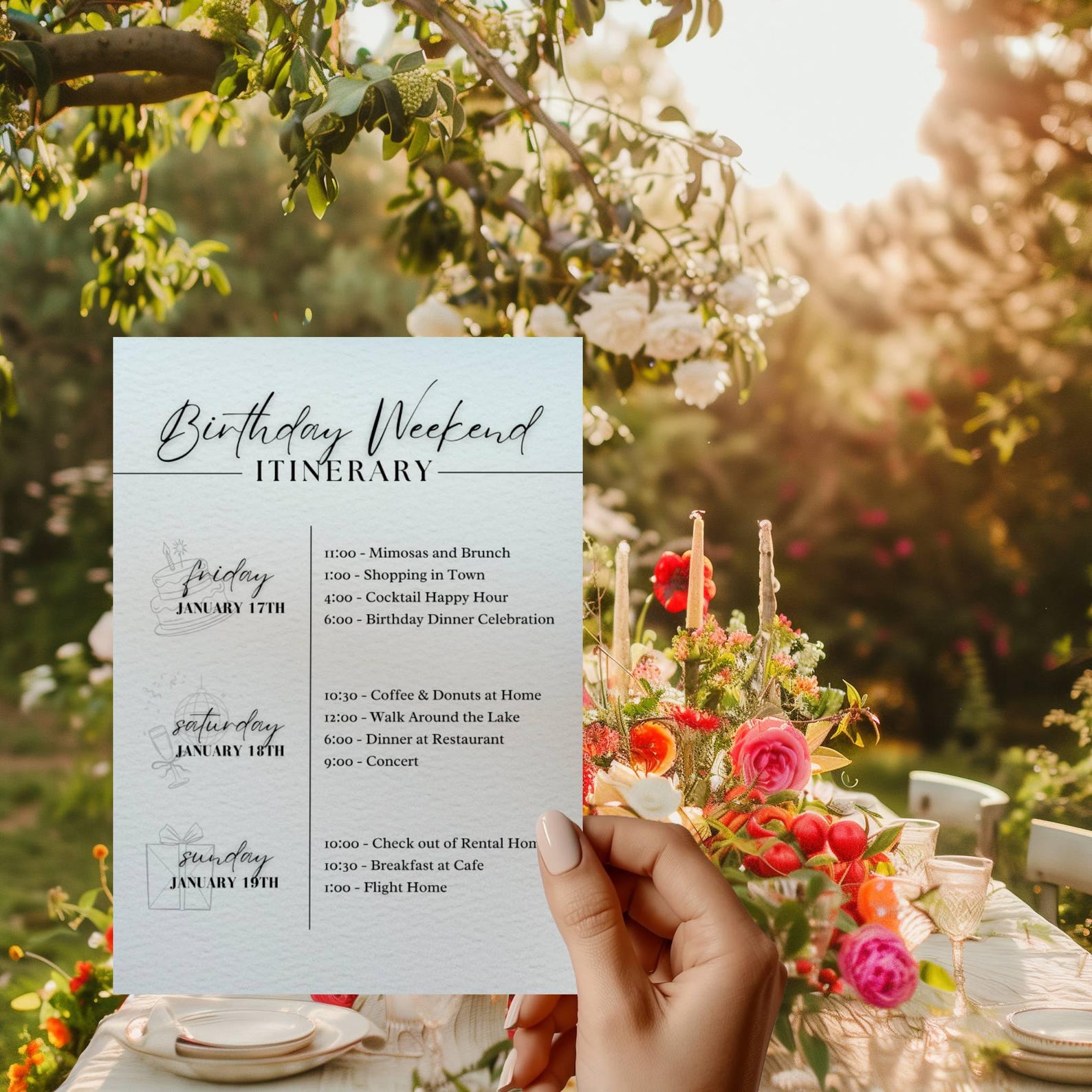 Birthday Weekend Itinerary Template, Editable Birthday Trip Plan ...