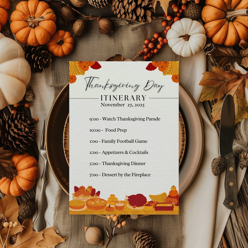 Editable Thanksgiving Itinerary Template, Canva Schedule, Printable ...