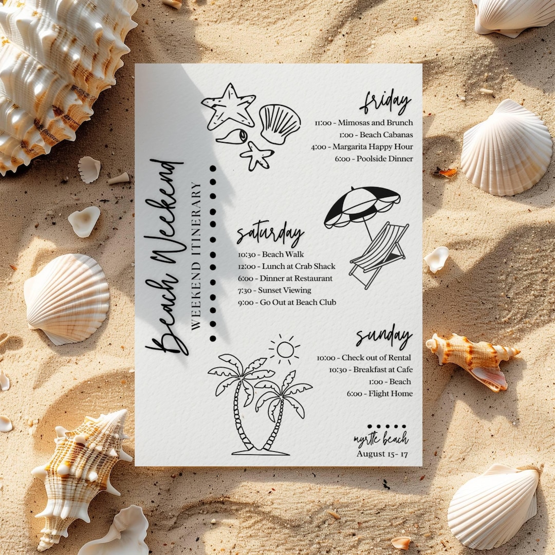 Beach Weekend Itinerary Template Canva, Editable Travel Planner ...