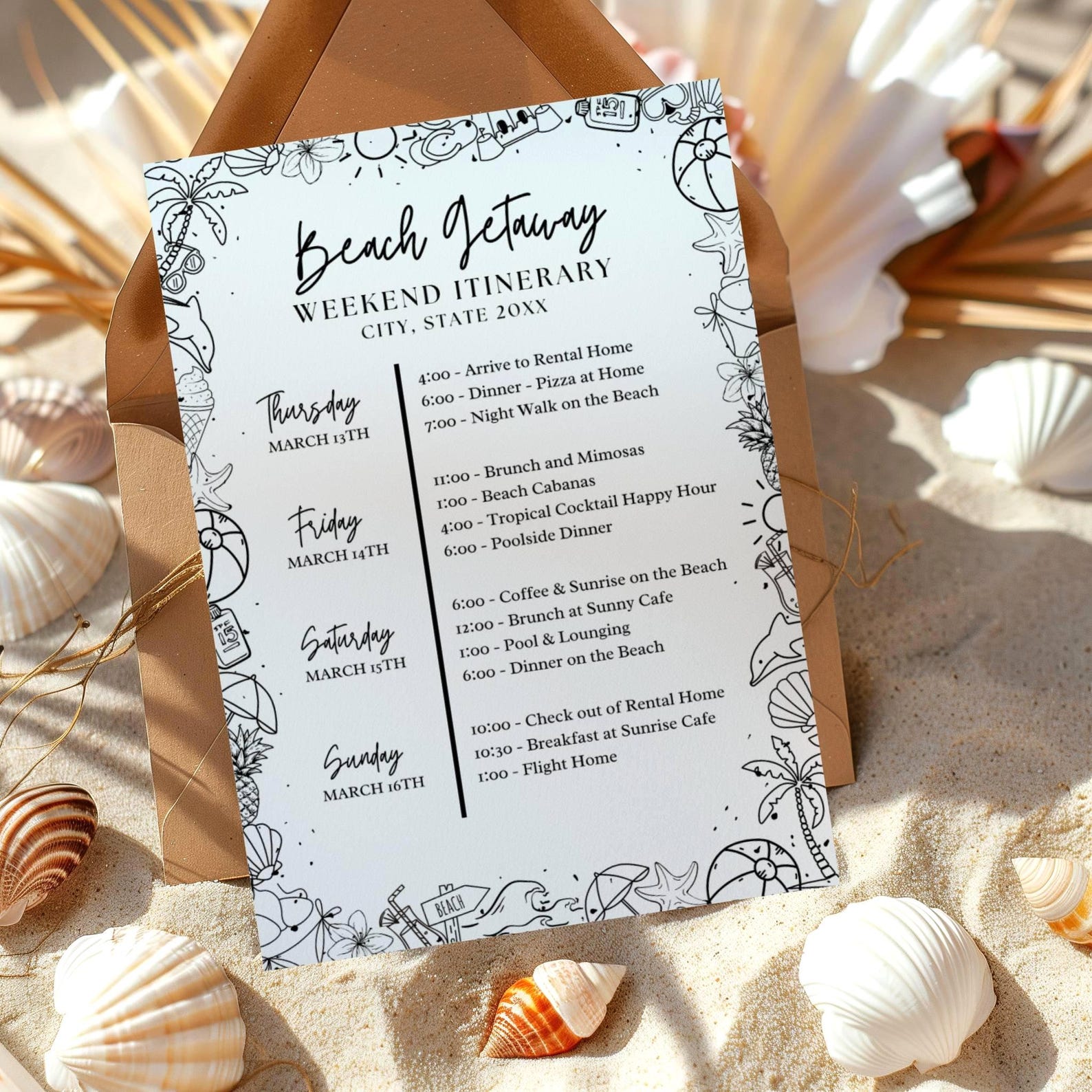 Beach Vacation Itinerary Template, Beach Weekend Trip, Girls Trip ...