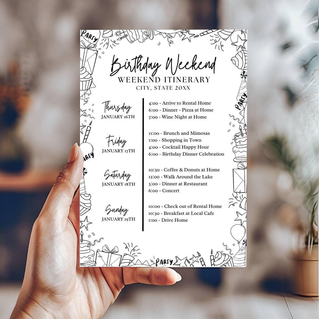 Birthday Itinerary Template, Birthday Weekend Party Schedule, Editable ...