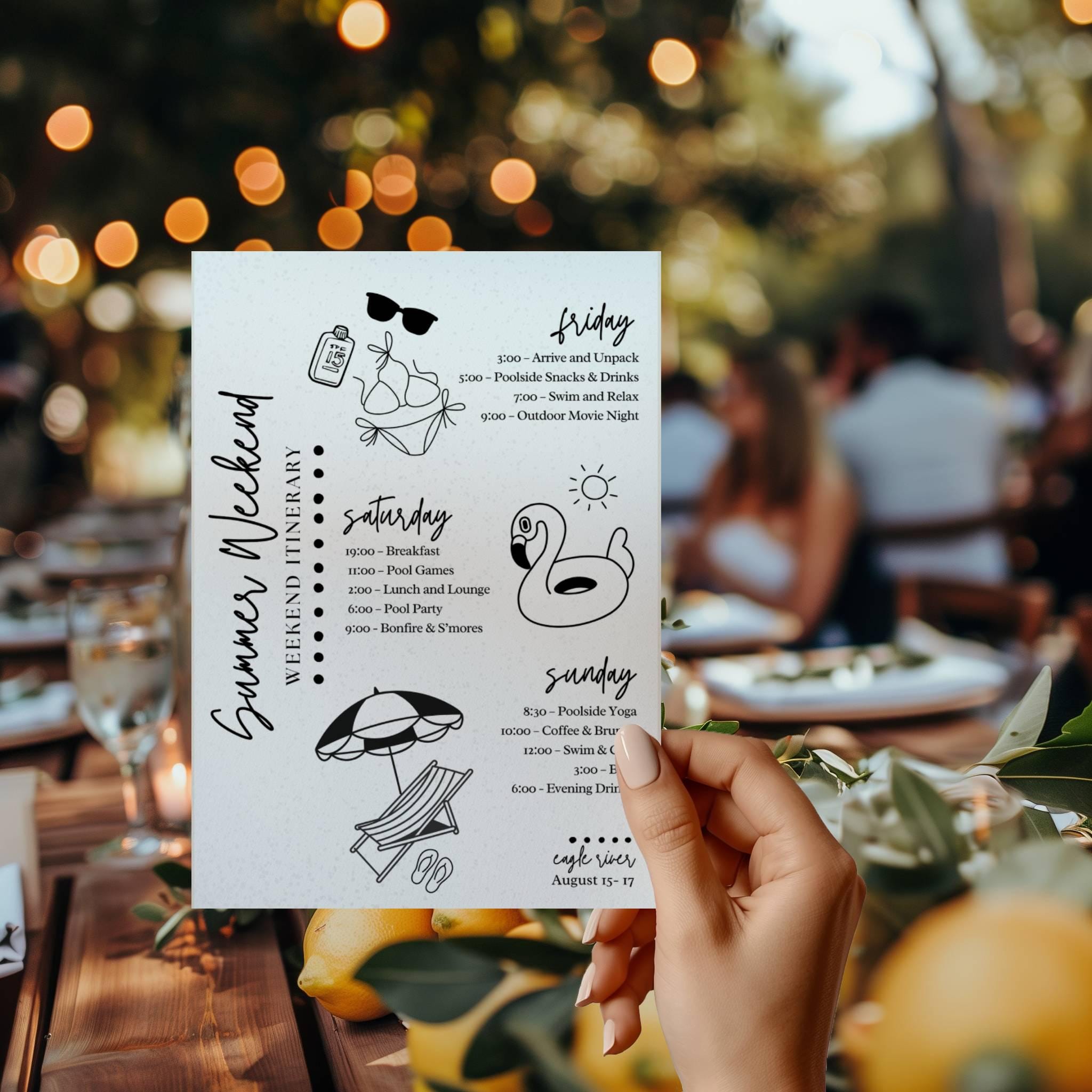 Editable Summer Weekend Itinerary Template, Canva Pool Party Planner ...