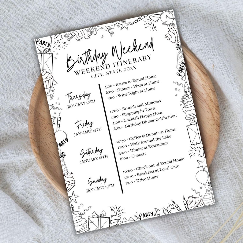 Birthday Weekend Itinerary Template, Birthday Weekend Agenda, Editable ...