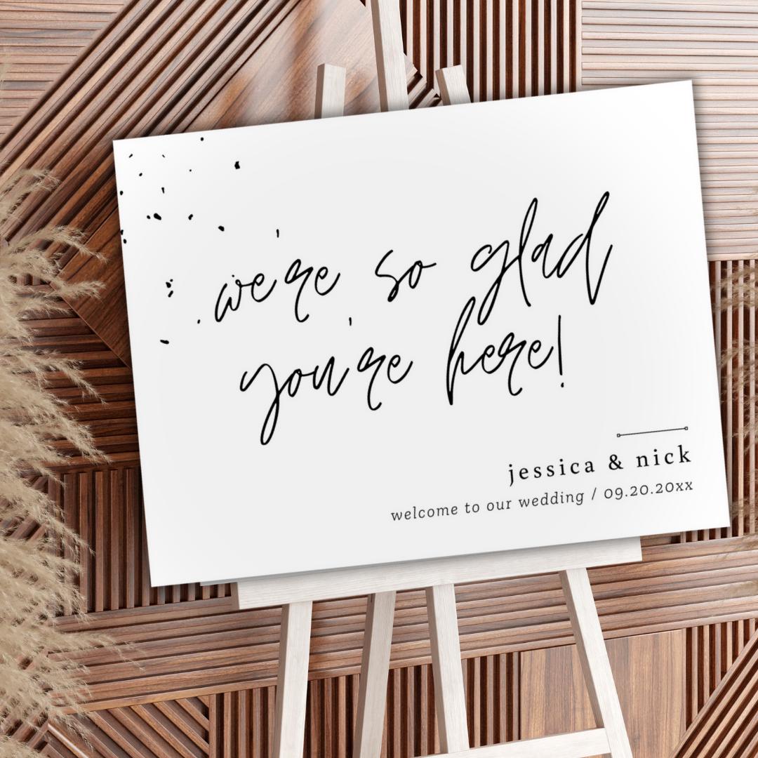 We're so Glad You're Here Sign, Modern Wedding Welcome Sign, Minimalist ...