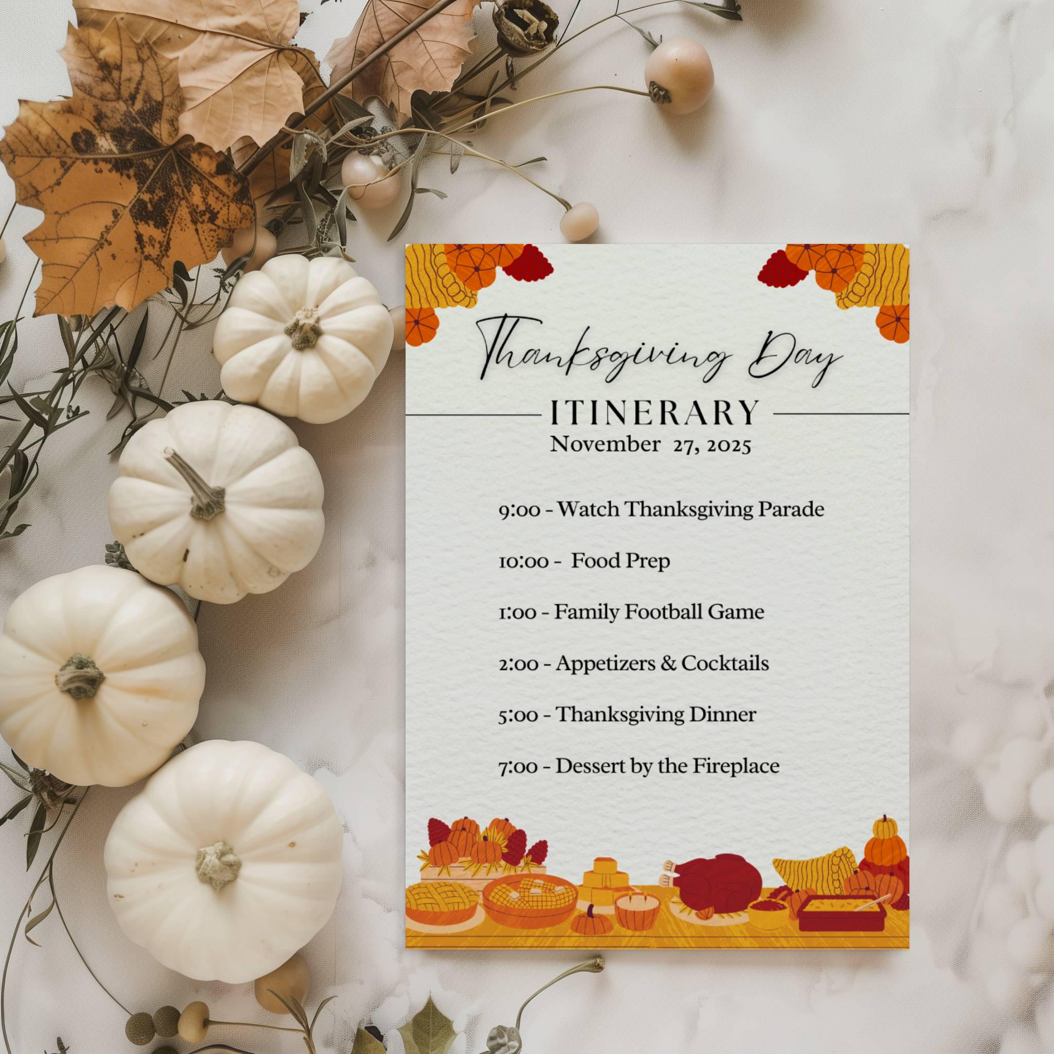Editable Thanksgiving Itinerary Template, Canva Schedule, Printable ...