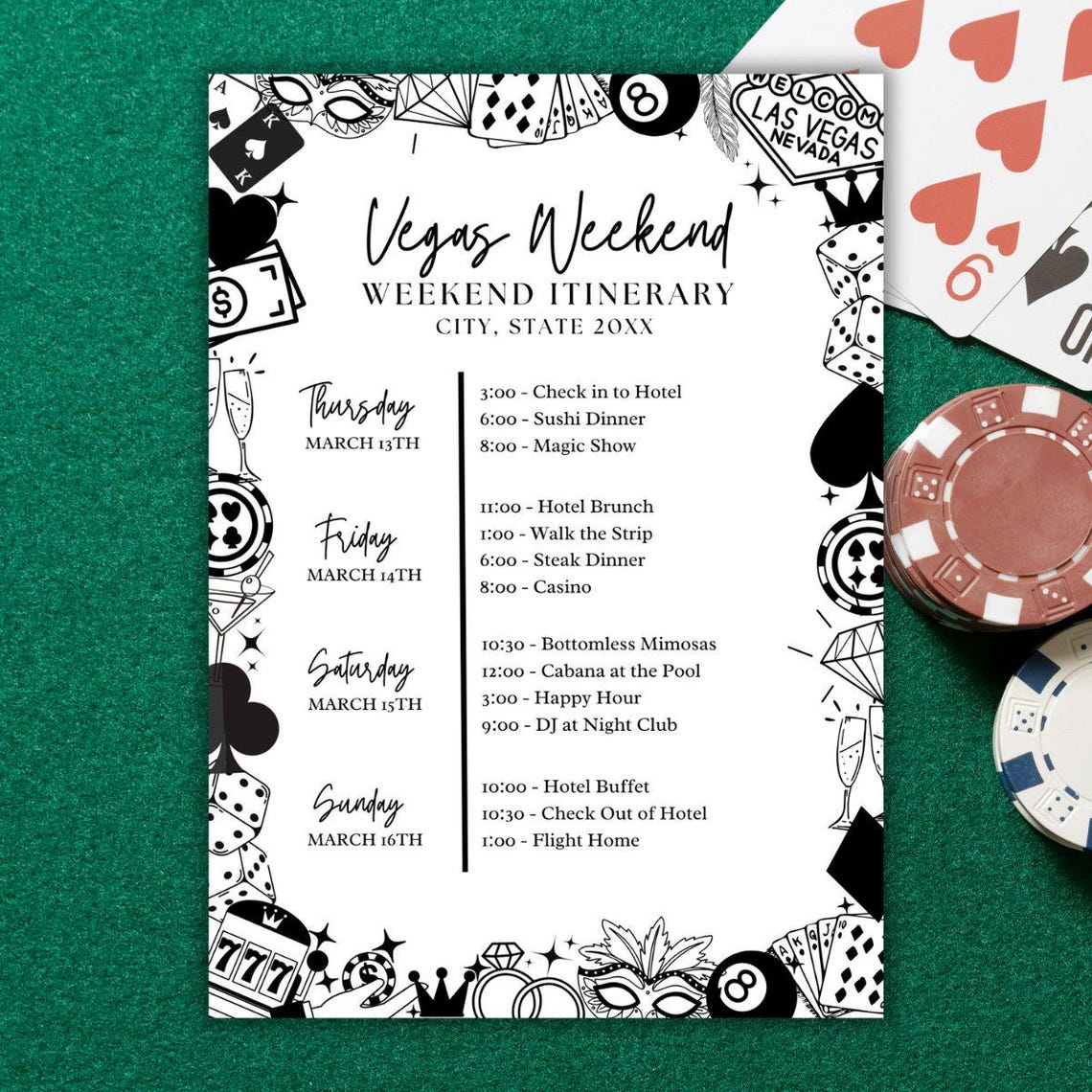 Las Vegas Birthday Weekend Itinerary Template, Las Vegas Weekend Agenda ...