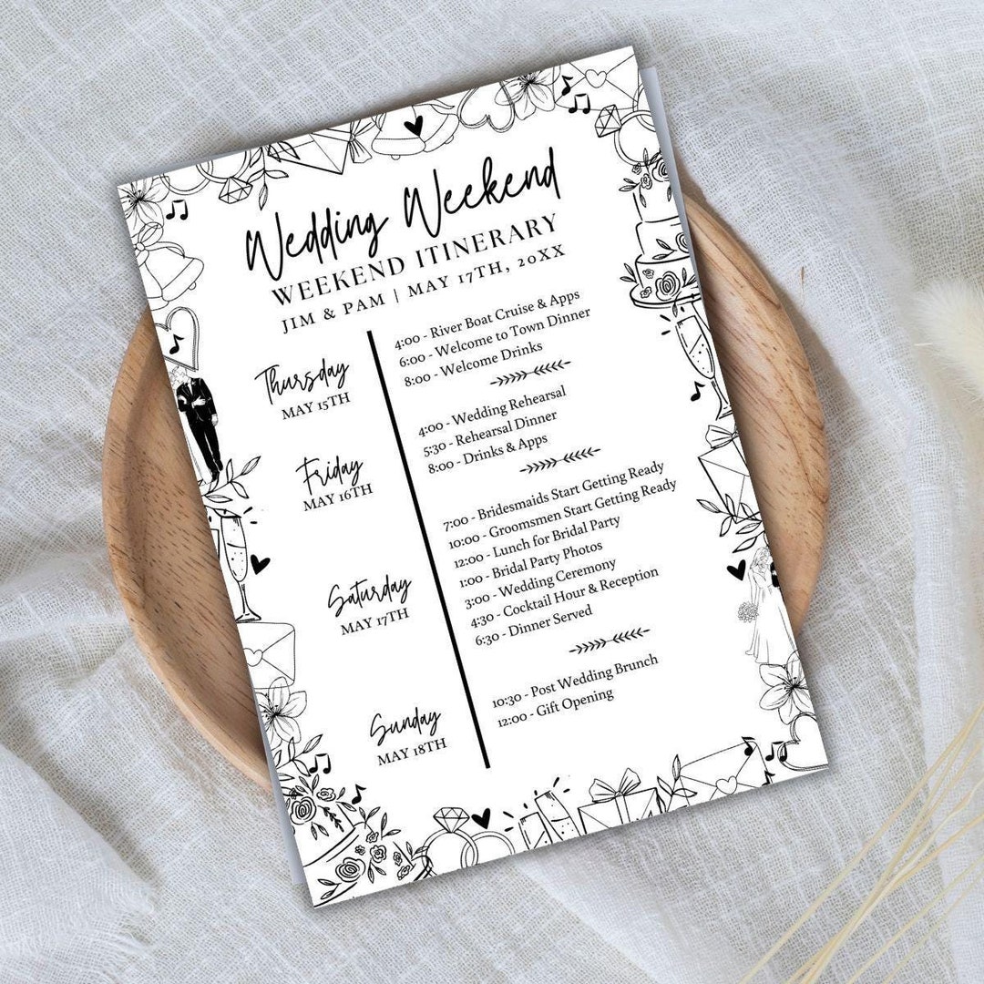 Wedding Day Schedule Bridal Party Schedule Wedding Party Timeline ...