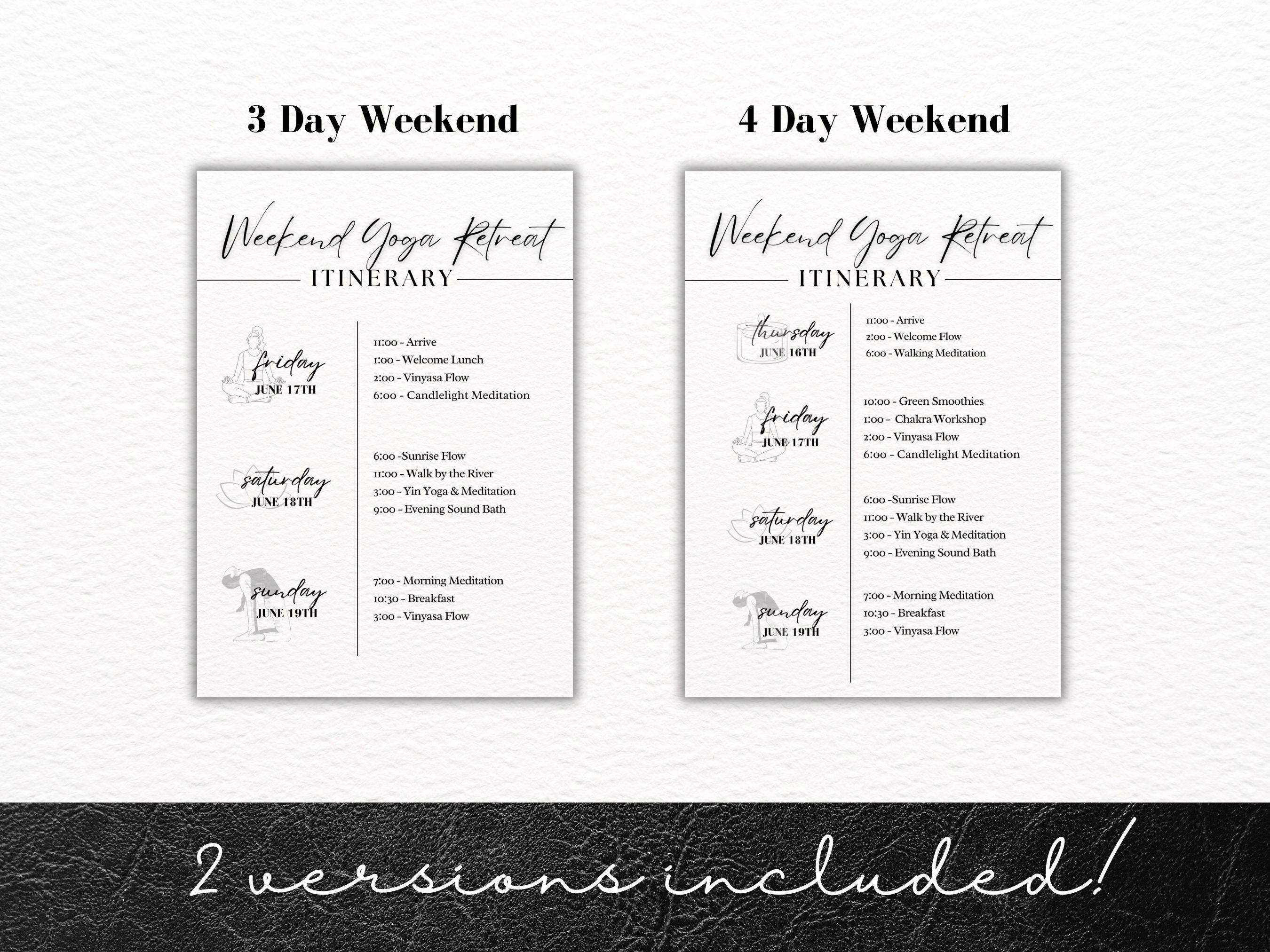 Editable Yoga Retreat Weekend Itinerary Template, Digital Canva ...