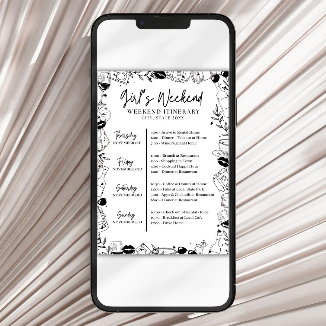 Girl's Trip Itinerary Template Weekend Birthday Trip Itinerary Girls ...