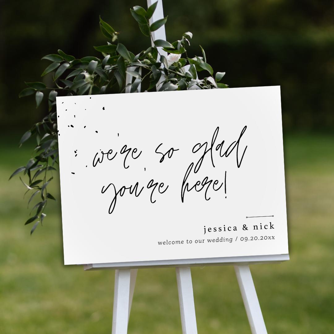 We're so Glad You're Here Sign, Modern Wedding Welcome Sign, Minimalist ...