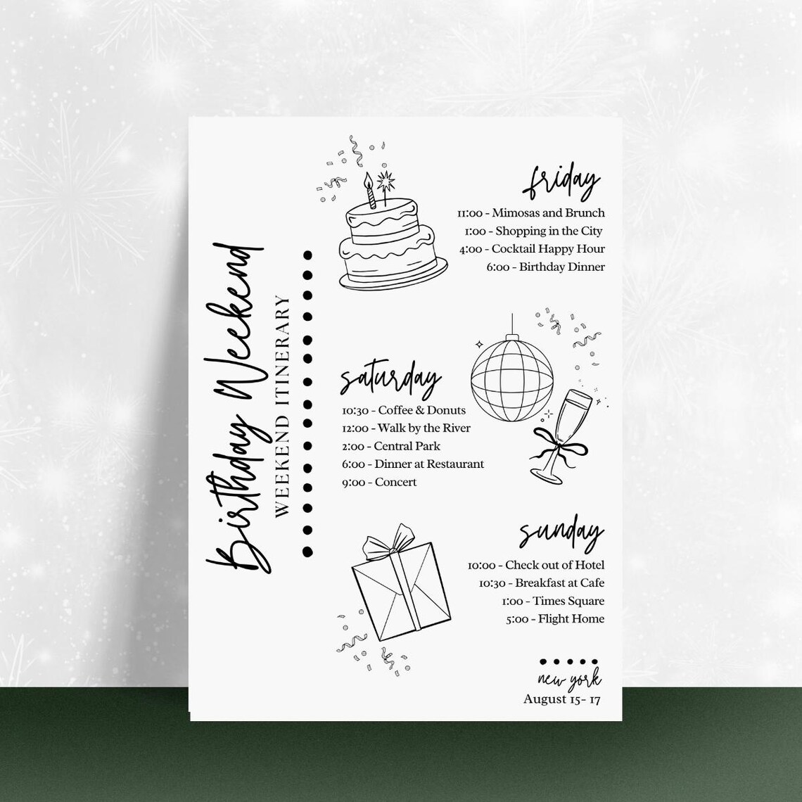 Birthday Weekend Itinerary Template, Birthday Weekend Agenda, Editable ...