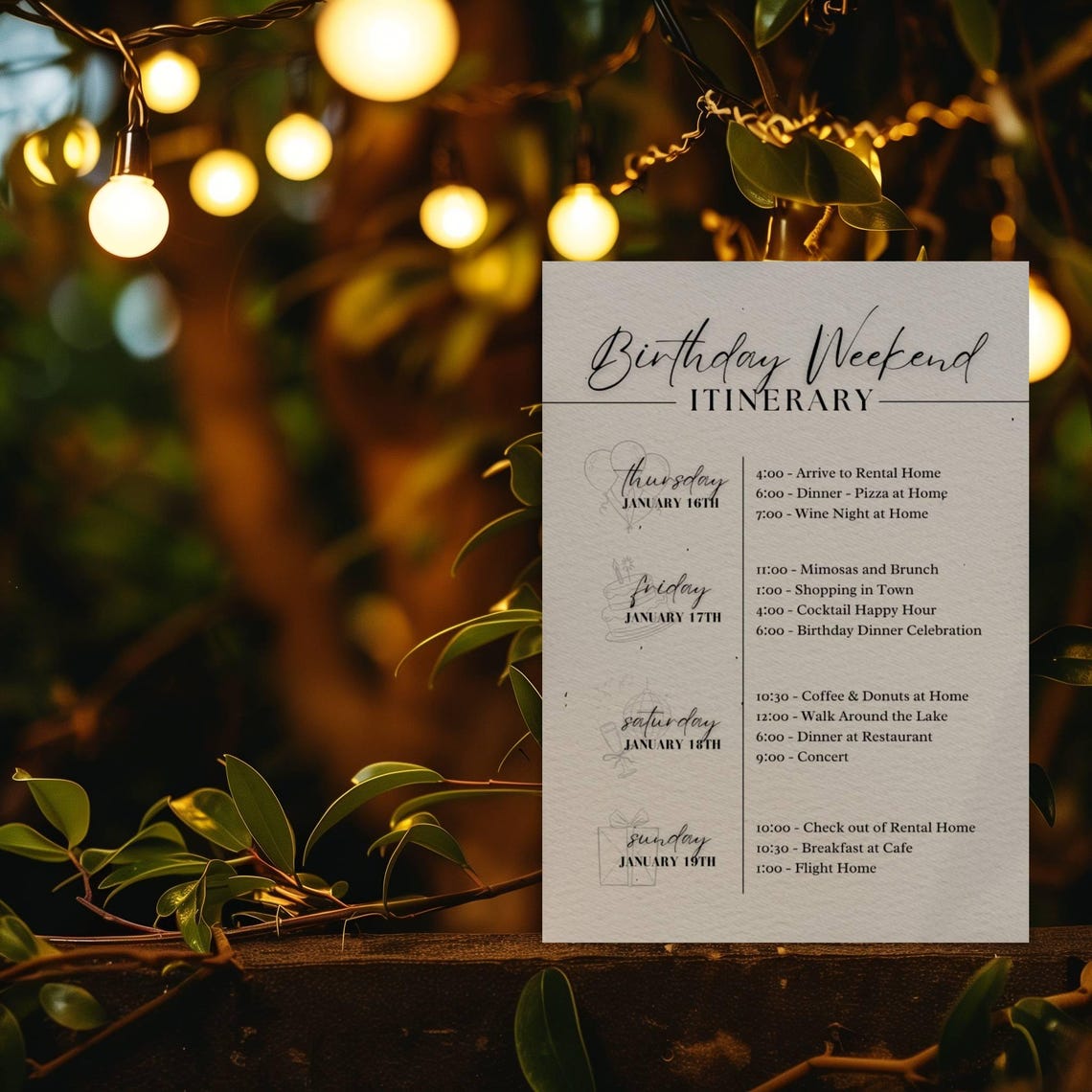 Birthday Weekend Itinerary Template, Editable Birthday Trip Plan ...