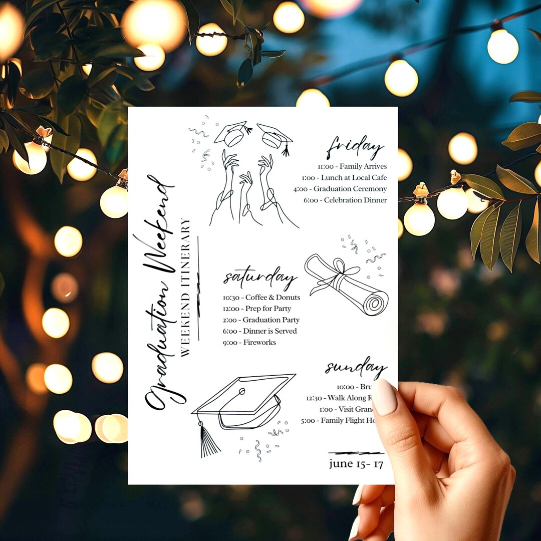 Graduation Weekend Itinerary Template, Class of 2025 Senior Graduation ...