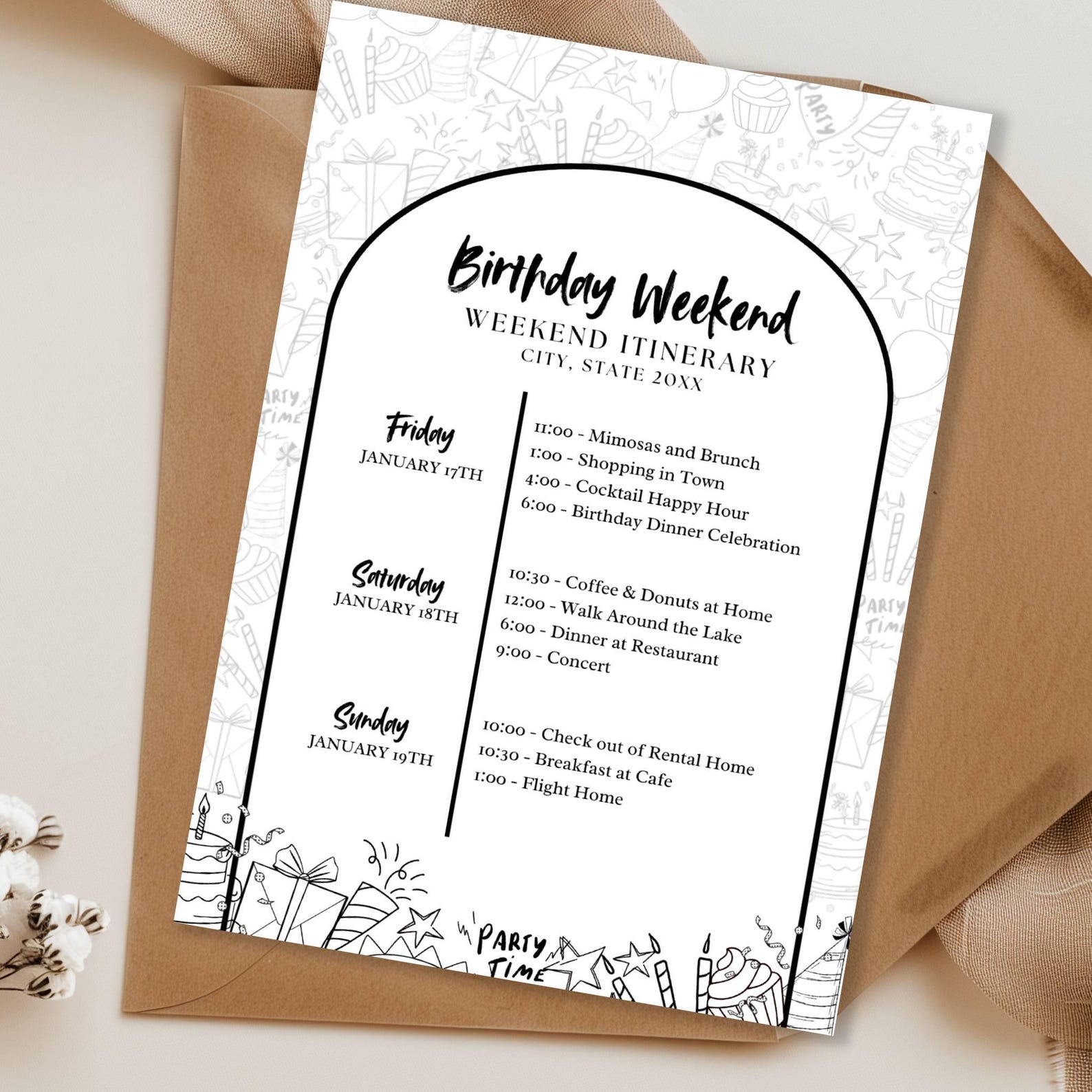 Birthday Weekend Itinerary Template, Birthday Weekend Agenda, Editable ...