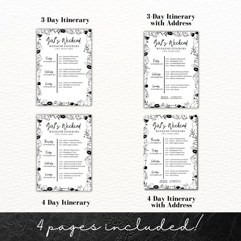 Girl's Trip Itinerary Template, Girl's Weekend Travel Itinerary ...