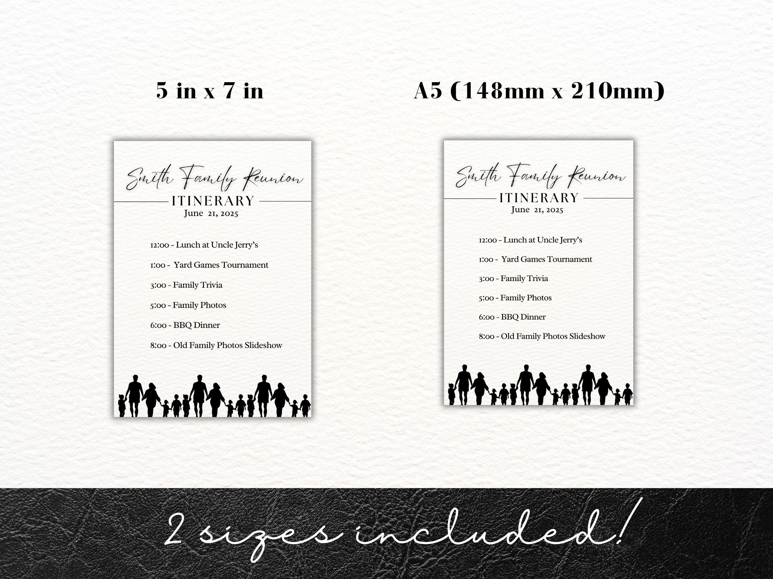 Family Reunion Itinerary Template - Editable Canva Schedule, Printable ...