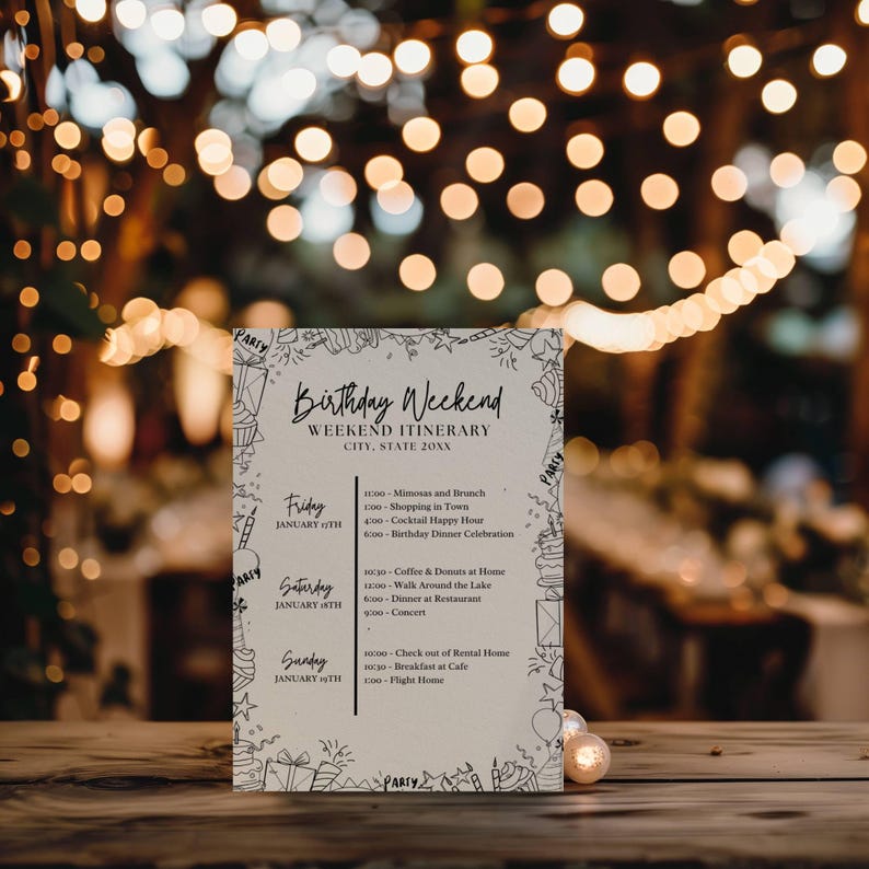 Birthday Itinerary Template, Birthday Weekend Party Schedule, Editable ...