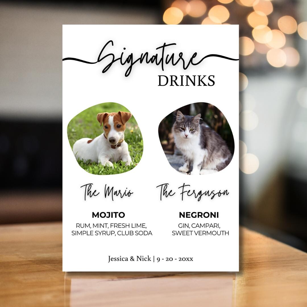 Pet Signature Drink Signs, Pet Signature Cocktail Sign, Cat Signature ...