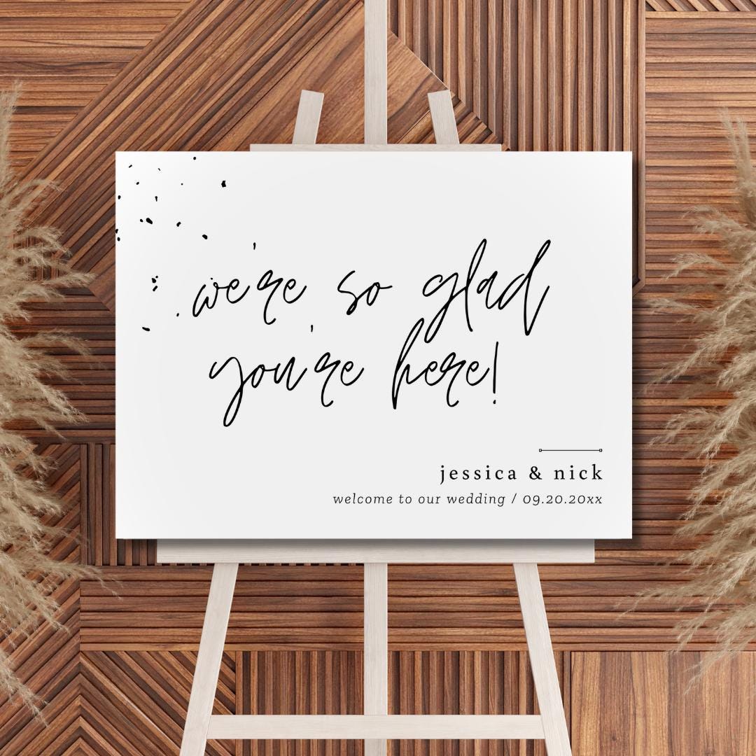 We're so Glad You're Here Sign, Modern Wedding Welcome Sign, Minimalist ...