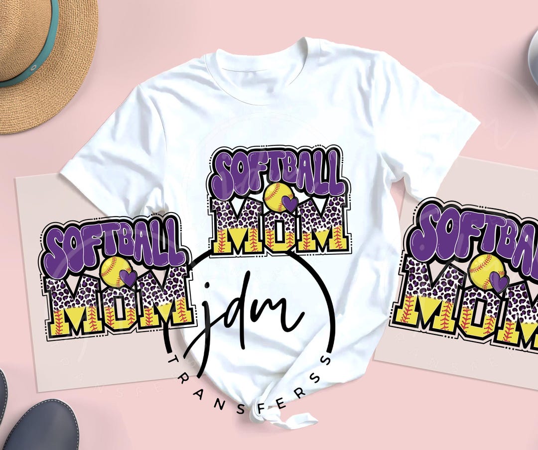 Softball Mom, Purple Leopard, Cheetah Print, DTF Print, One Press ...