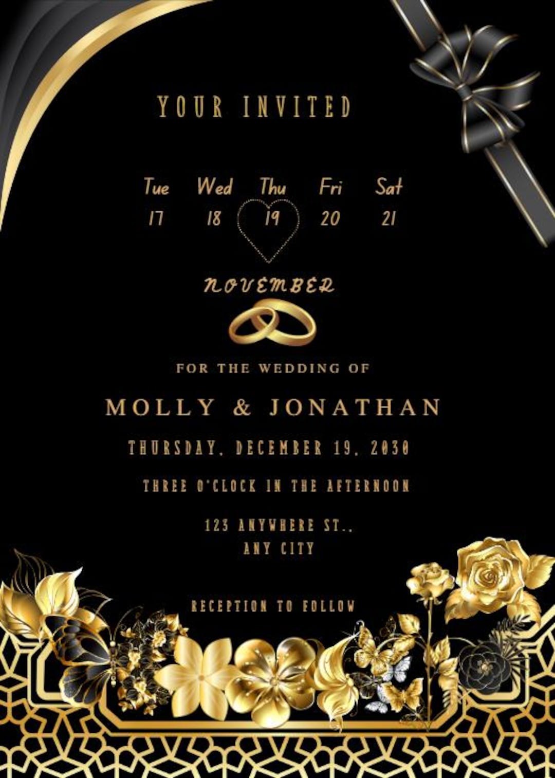 Stylish Black and Gold Invitation Template - Etsy