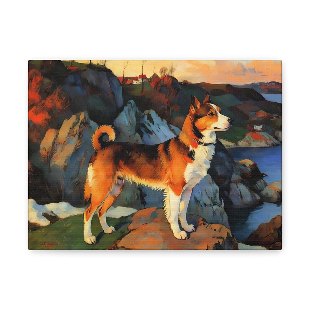Norwegian Lundehund Oil Painting Style Rare Six-toed Dog Artwork in ...