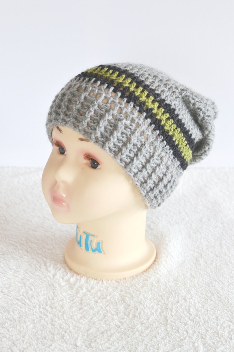 1T 2T Boys Slouch Beanie Hatcharcoalgreen and Grey Crochet - Etsy Canada